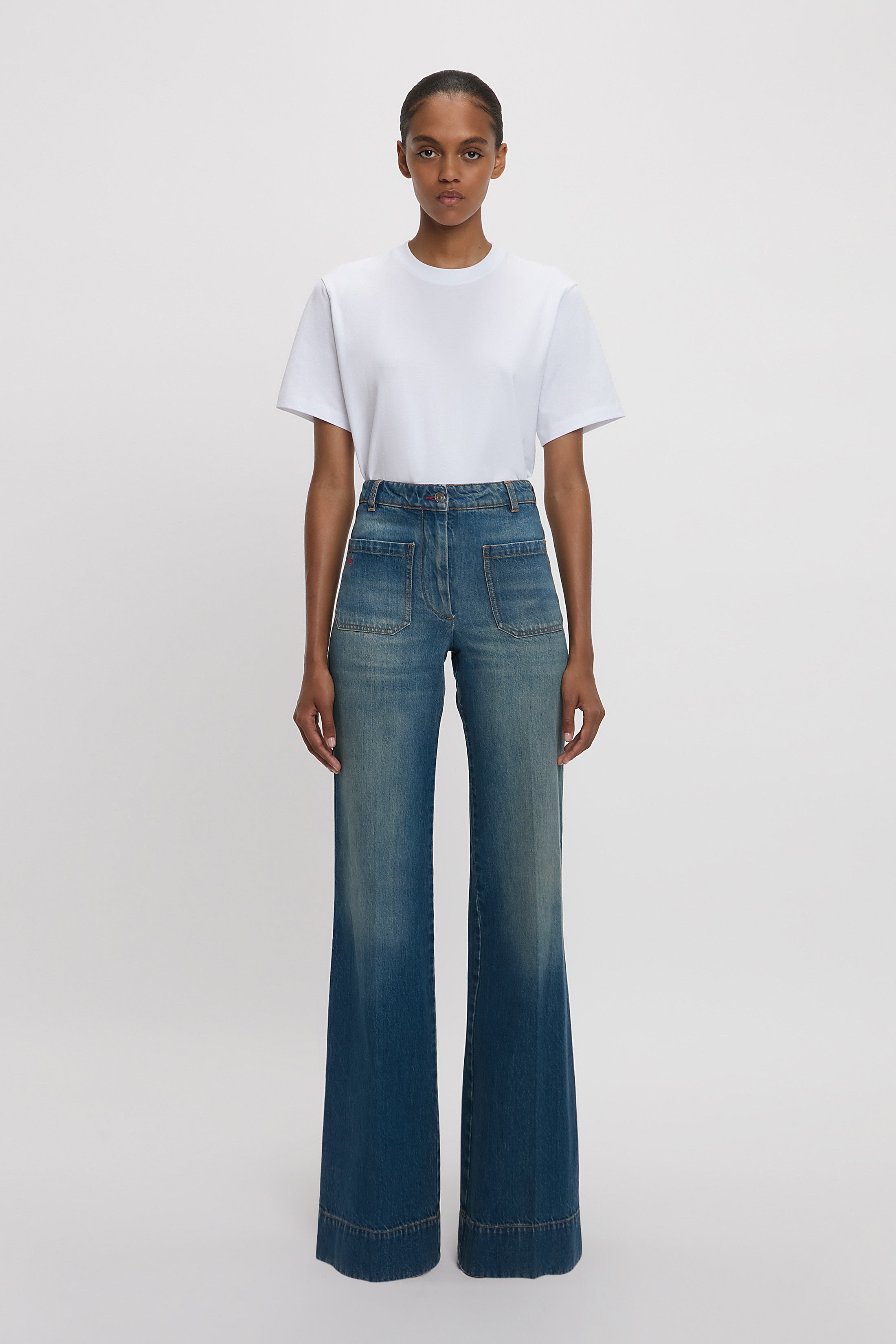 Alina Stretch Jean In Mid Blue – Victoria Beckham Inc